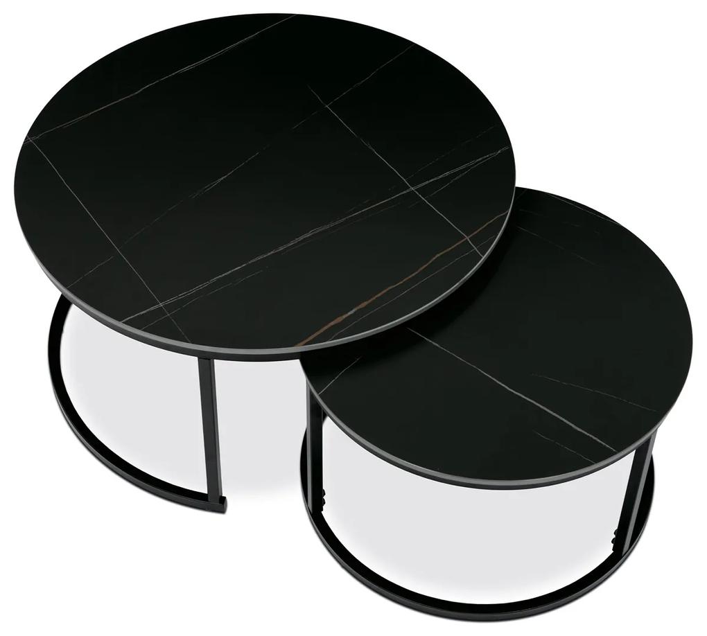 Sada 2 konferenčních stolů ø80 a ø60, černá keramická deska, černé kovové nohy