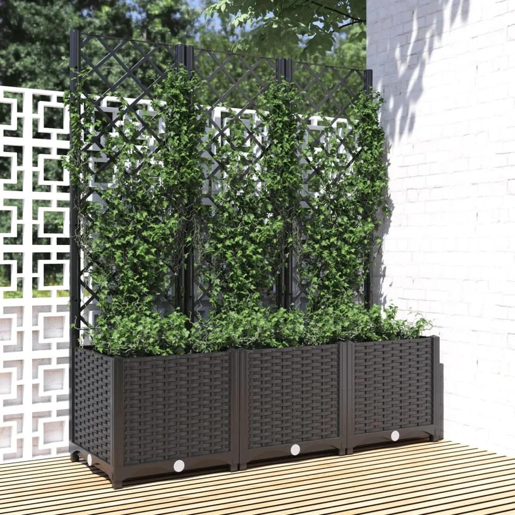 vidaXL Zahradní truhlík s treláží černý 120 x 40 x 136 cm PP