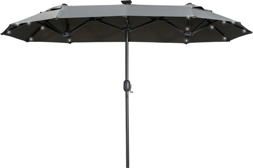 Outsunny Dvojitý Parasol, 295 x 219cm, Parasol s LED, oválný, větruodolný zahradní slunečník, stabilní, tržní slunečník s nastavitelným sklonem pro te