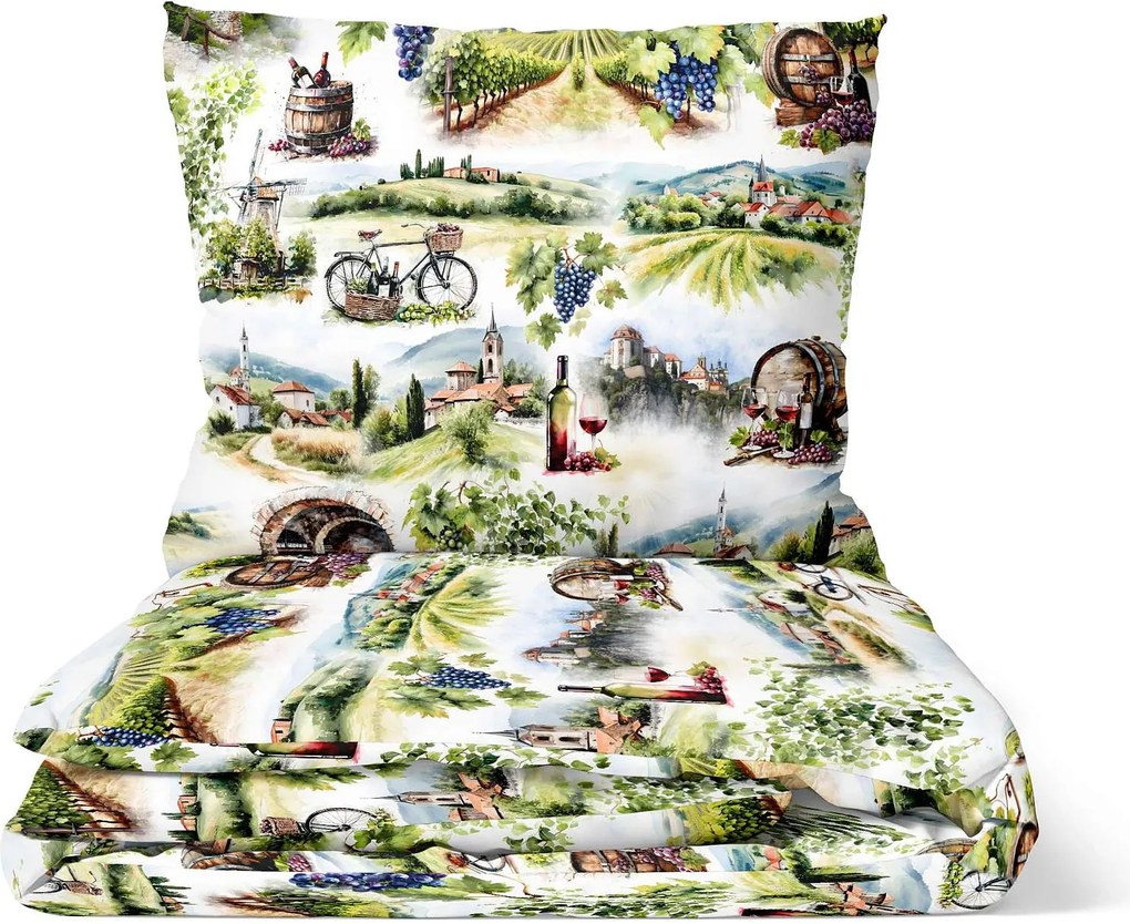 Perkálové bavlněné prodloužené povlečení Vína z Moravy Velikost: 140 x 220 + 70 x 90
