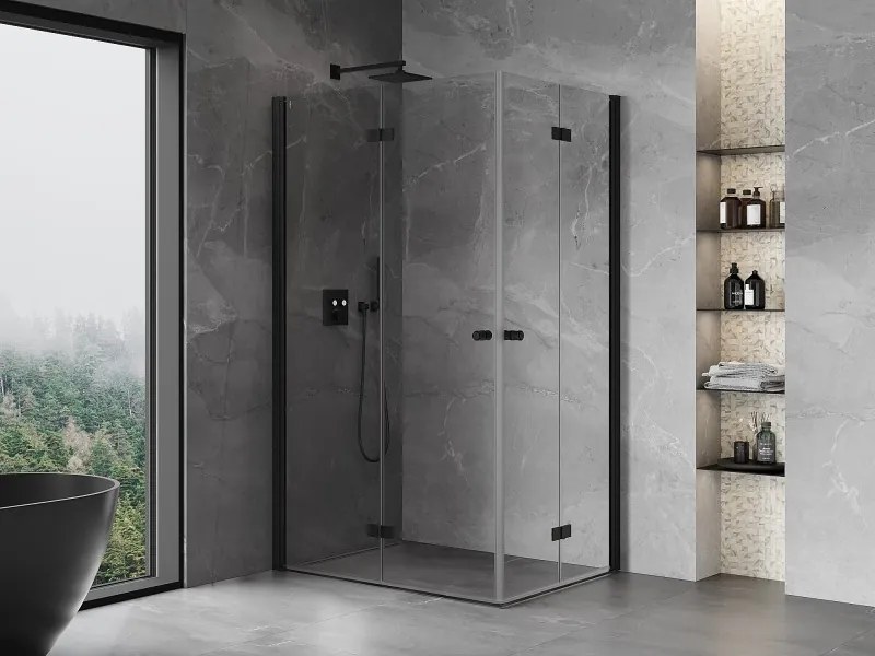 Mexen Mist-F Duo, skládací sprchový kout 95 x 75 cm, čiré sklo, černý profil, 8A6-095L-075P-70-00