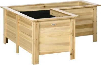 Outsunny rohový vyvýšený dřevěný záhon ve tvaru L s netkanou vložkou, venkovní záhon pro zeleninu a květiny, 120 × 120 × 50 cm, přírodní