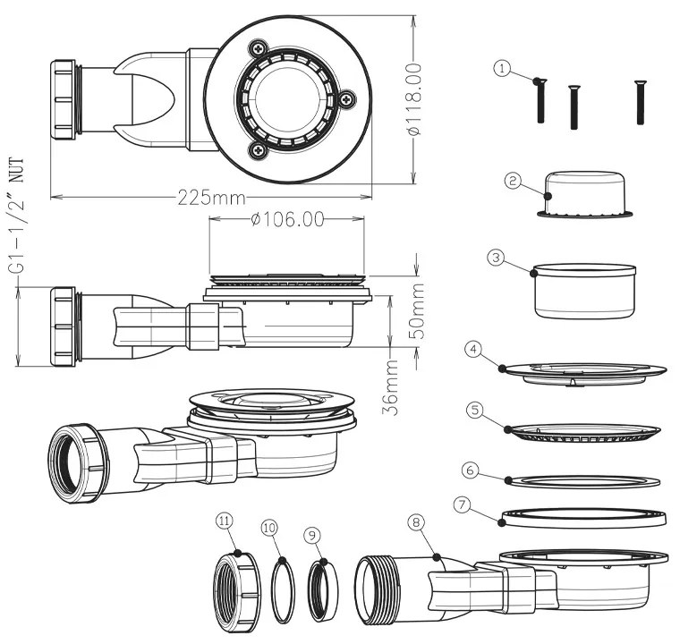 BPS-koupelny Čtvercová akrylátová sprchová vanička HYD-SSV-RIKO 90x90 černý mramor