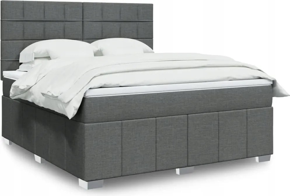 Box Spring Postel S Matrací Textil Tmavě Šedá Blok se čtverci 180 x 200 c