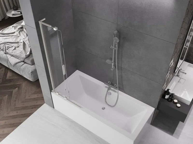 Mexen Velar L, 2-křídlová posuvná vanová zástěna 70 x 150 cm, 8mm čiré sklo, broušená ocel, 896-070-003-01-97