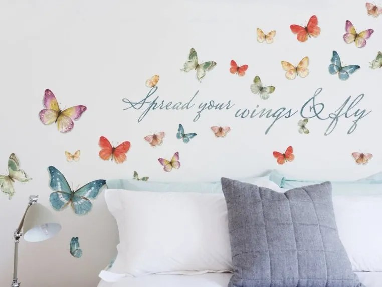 York Wallcoverings Samolepky na stěnu motýli s nápisem WINGS