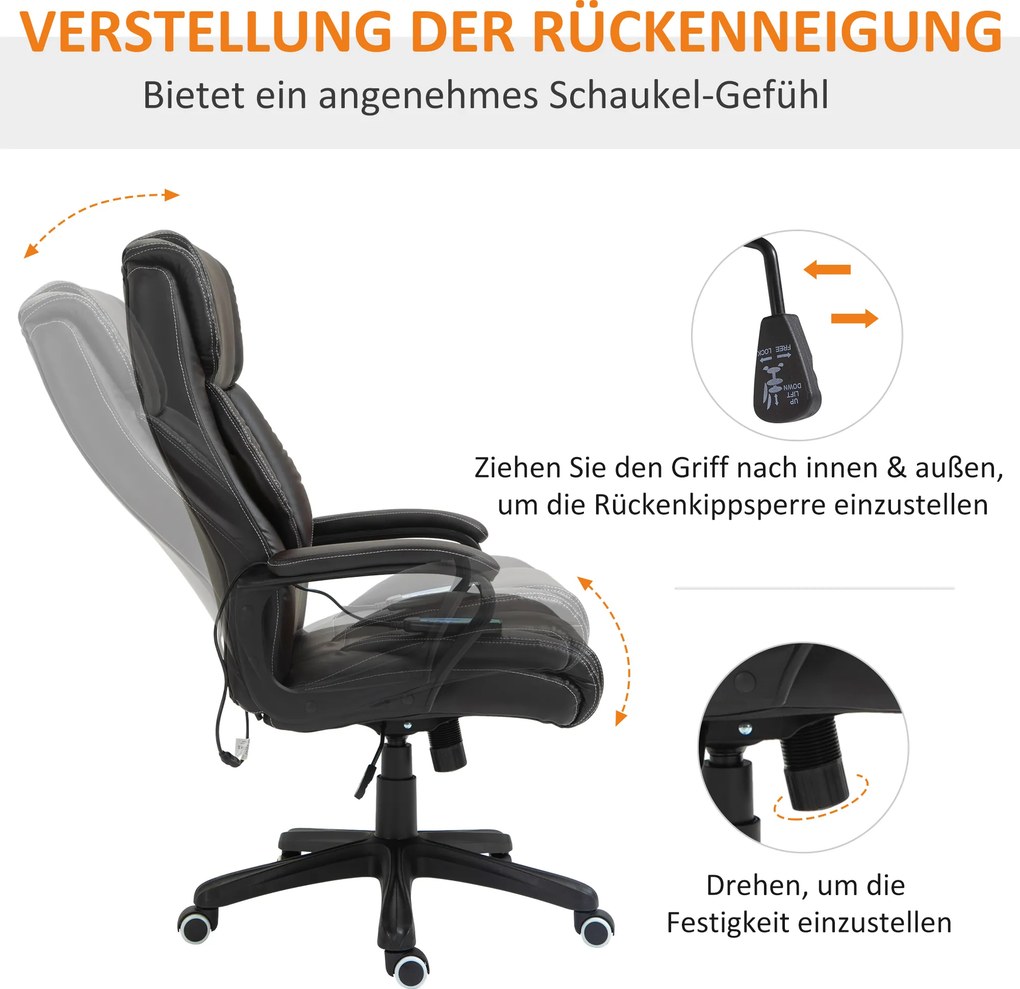 Vinsetto kancelářská židle s masážní funkcí, ergonomická exekutivní židle s vibrační masáží, sklopná funkce, výškově nastavitelná kancelářská otočná …