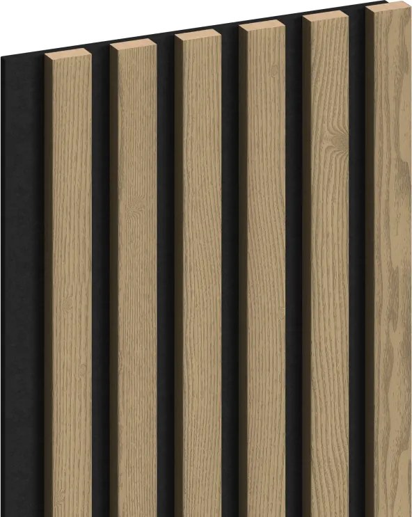 Mexen Lam-F, akustické stěnové lamely 275 × 30 cm, plstěný podklad 8 mm, technická dýha, dub ušlechtilý, S105-275307-3015-004
