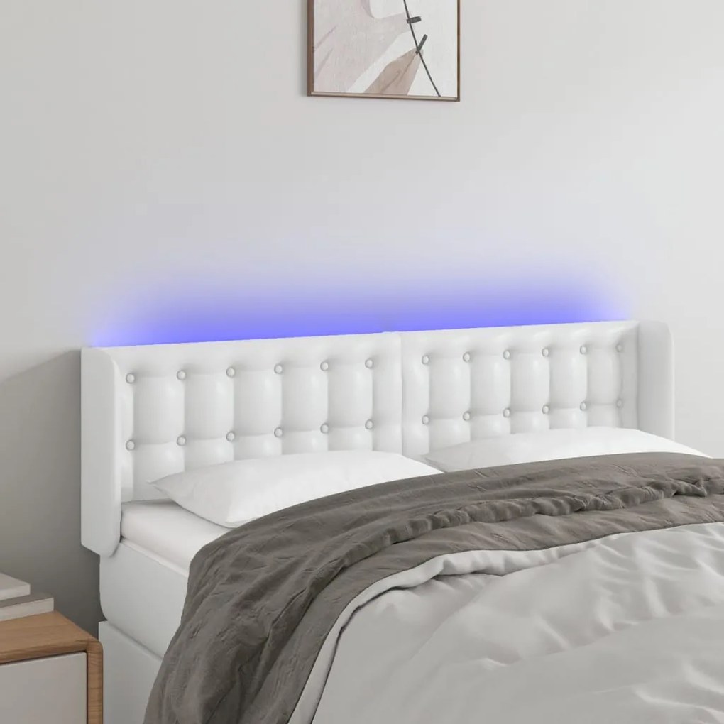 Čelo postele s LED bílé 147 x 16 x 78/88 cm umělá kůže