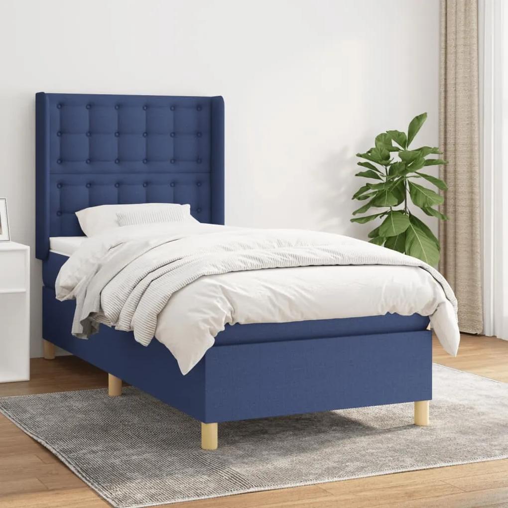 Box spring postel s matrací modrá 90x200 cm textil,  3132287
