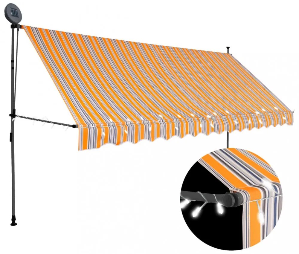 Ručně zatahovací markýza s LED světlem 400x120 cm Dekorhome Bílá / oranžová