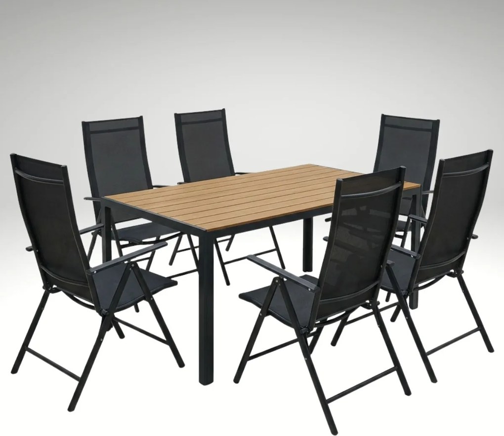 Vikio Zahradní set 150x90 pro 6 osob skládací židle V136-P přírodní