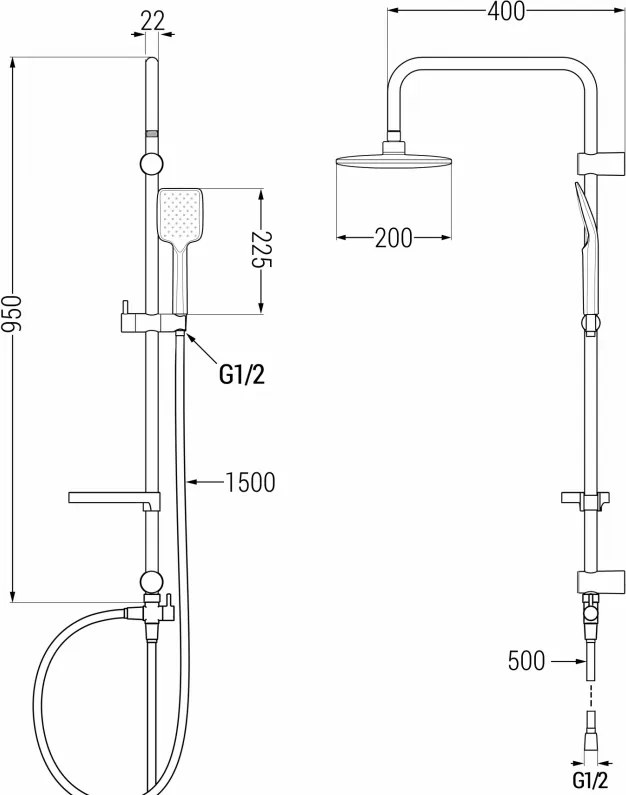 Mexen sprchový set X62 s horní hlavicí 20x20 cm, grafitová, 798626291-66