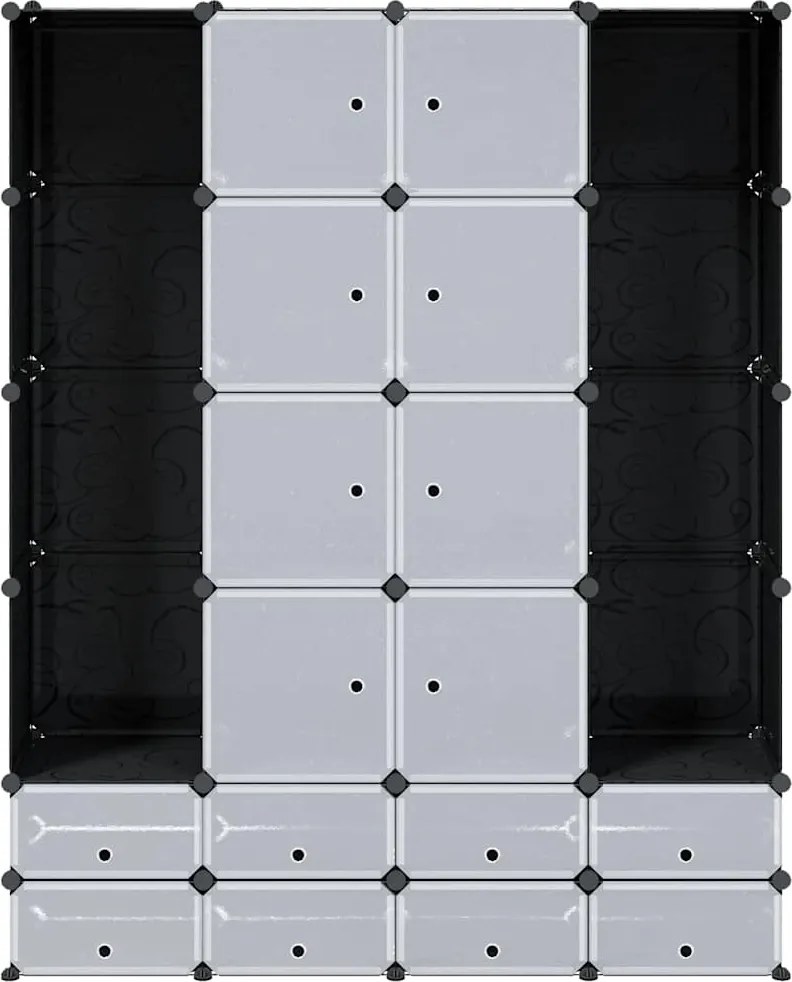 Modulární skříň s 18 přihrádkami černobílá 37 x 146 x 180,5 cm 240501