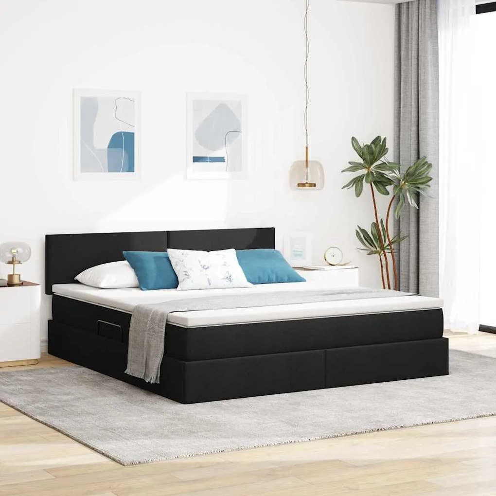 Postel s úložným prostorem a matrací Černá 180 x 200 cm Samet 3370463