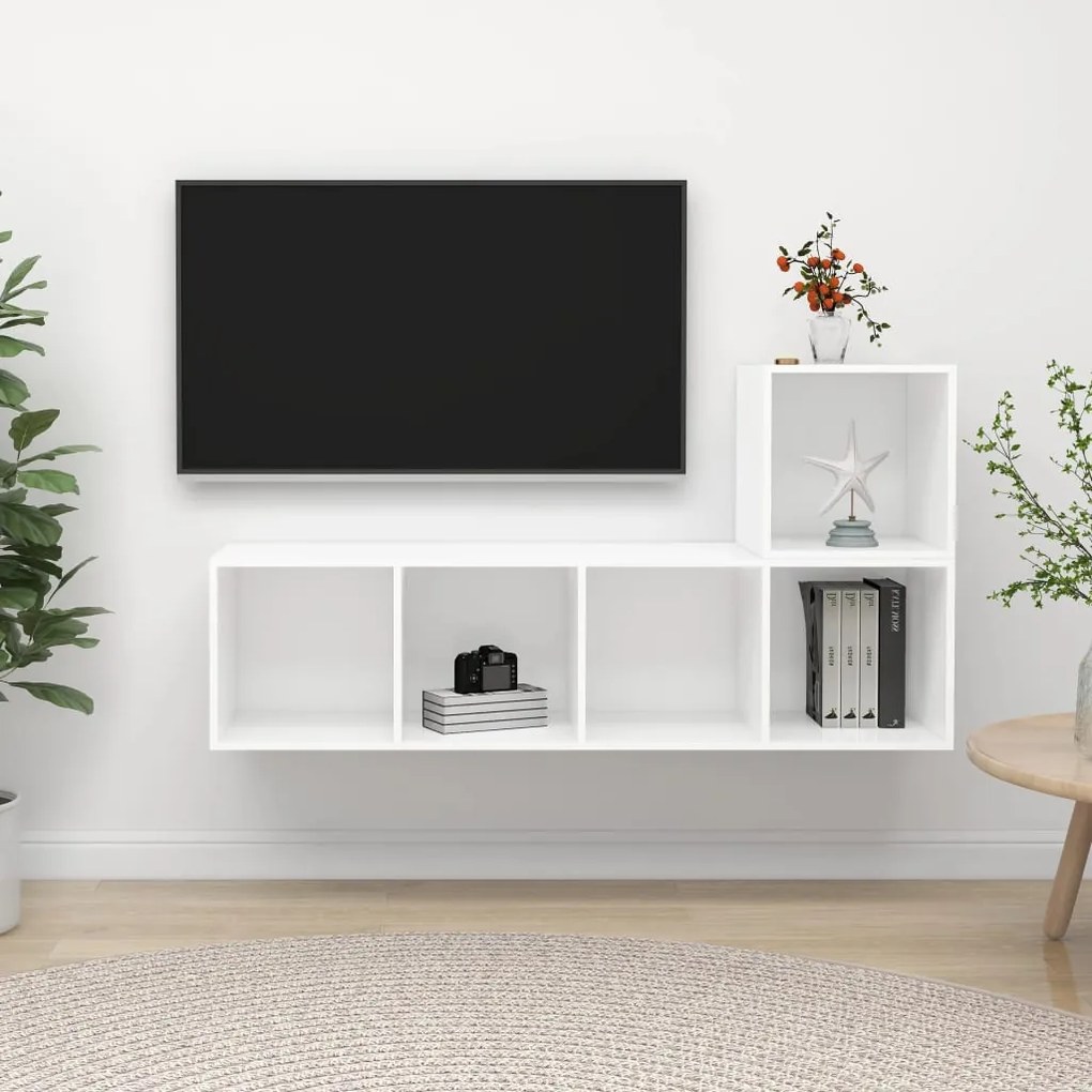 2Dílný Set Tv Skříněk Bílý Dřevotříska - Betonová šedá
