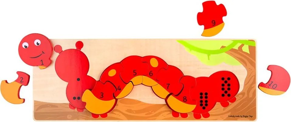 Počítací vkládací puzzle CATERPILLAR červené