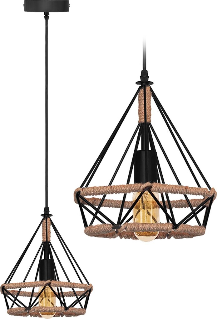 Toolight Toolight, Stropní svítidlo, geometrické, závěsné, loft styl na laně APP678-1CP, černá-hnědá, OSW-05644