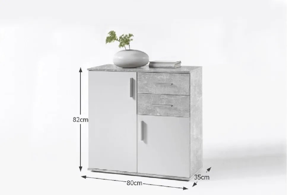 Komoda, bílá/beton, POPPY 4