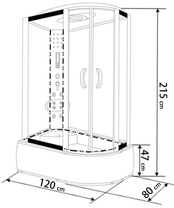 BPS-koupelny Hydromasážní box HYD-A03 120 SA L, 120x80 levý se saunou