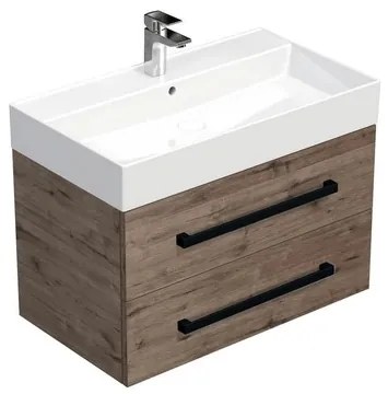 Koupelnová skříňka s černou úchytkou a umyvadlem SAT Cube Way 80x53x46 cm dub Wellington mat CUBE46C802DWSAT