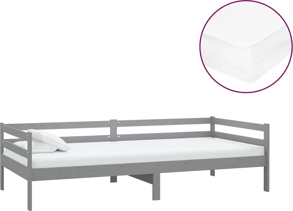 Denní postel s matrací 90 x 200 cm šedá masivní borové dřevo 3083571