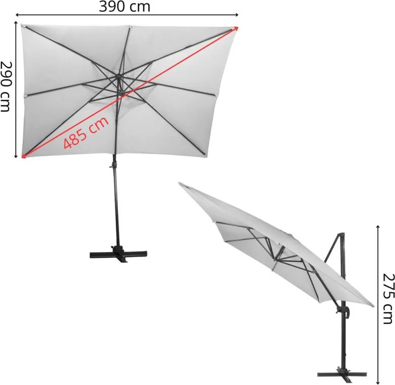 Zahradní slunečník 290x390 cm SPRINGOS GU0048 světle šedý