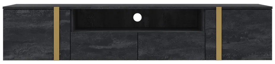 Závěsný TV stolek Verica 200 cm s výklenkem - charcoal / zlaté úchytky