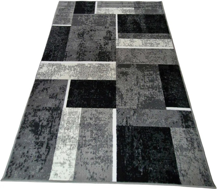 HU Šedý geometrický koberec s kostkovaným vzorem ve tvaru obdélníku NEW IDEA 90311-0433 Rozměr: 50x80 cm