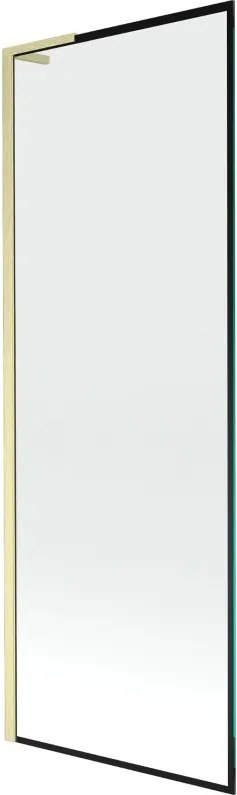 Mexen Next L, 1-křídlová vanová zástěna 70 x 150 cm, 6mm čiré sklo-černý vzor, zlatý matný profil, 895-070-000-03-70-55