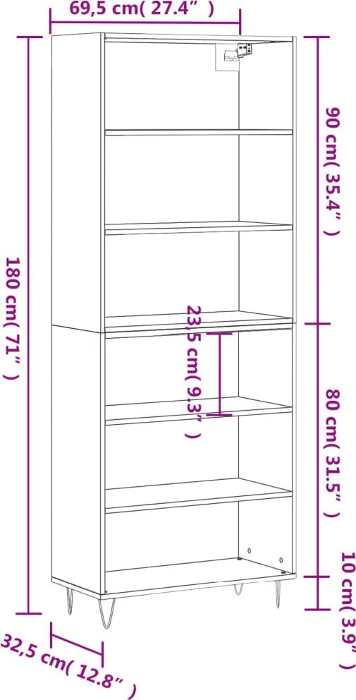 vidaXL Skříň 69,5 x 32,5 x 180 cm kompozitní dřevo [3189569] Barva: Betonová šedá