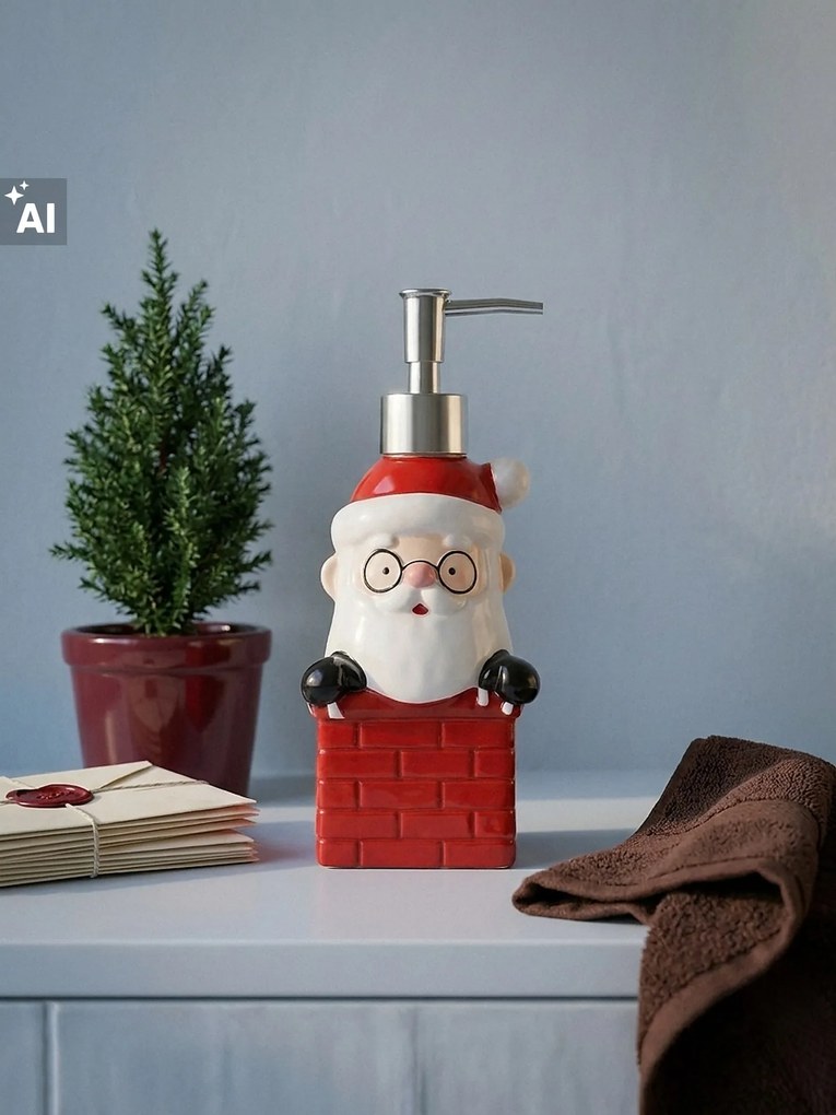 Sinsay - Vánoční keramický dávkovač mýdla ve tvaru Santa Clause v komíně - červená