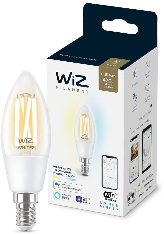 Wiz tunable white 8718699787196 inteligentní led filamentová žárovka e14 | 1x4,9w | 470lm | 2700-6500k