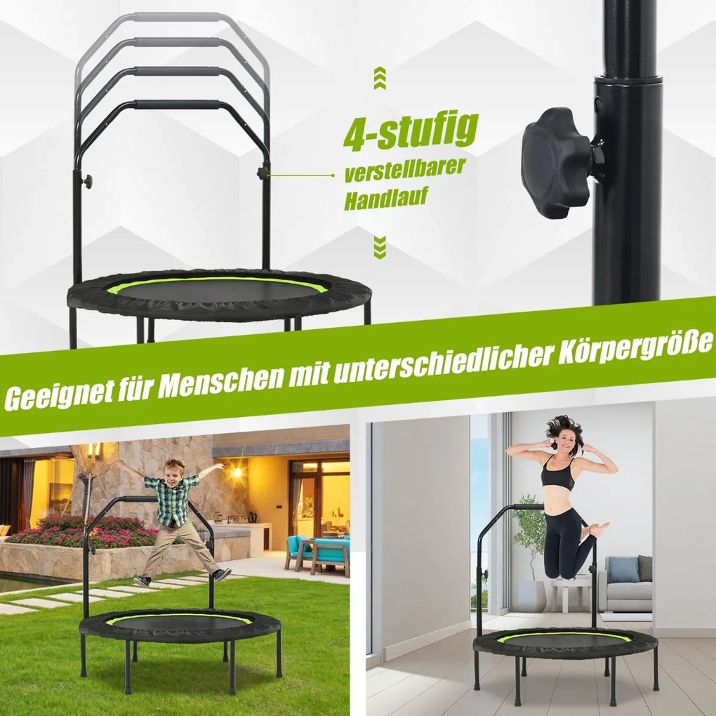 Costway Mini trampolína Ø101 cm s výškově nastavitelným madlem a 2 odporovými