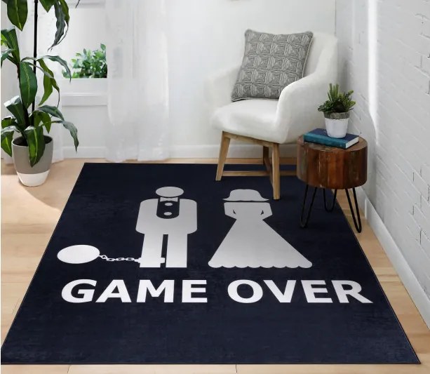 Kusový koberec Bambino 2104 Game Over black, 120x170, čiernobiela, chodba / predsieň, Dywany Łuszczów