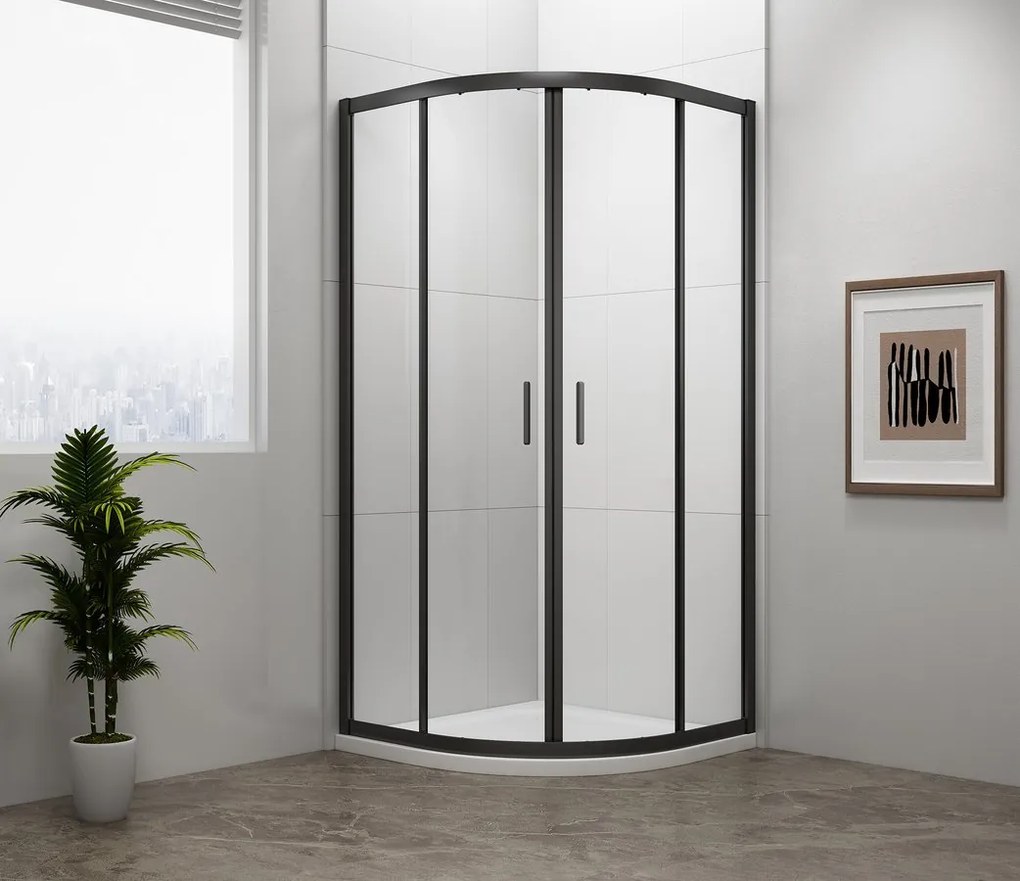 Polysan Polysan, EASY BLACK čtvrtkruhová sprchová zástěna 800x800mm, L/R, čiré sklo, EL2515B