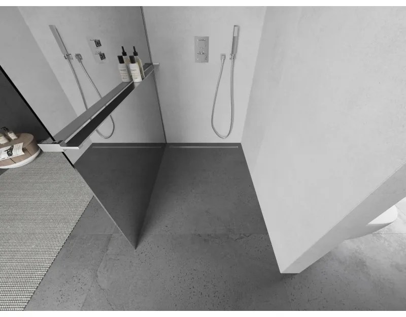 Mexen Kioto+ L, sprchová zástěna Walk-In s poličkou a věšákem 100 x 200 cm, 8mm sklo vzor zrcadlo, chromový profil, 800-100-123-01-50
