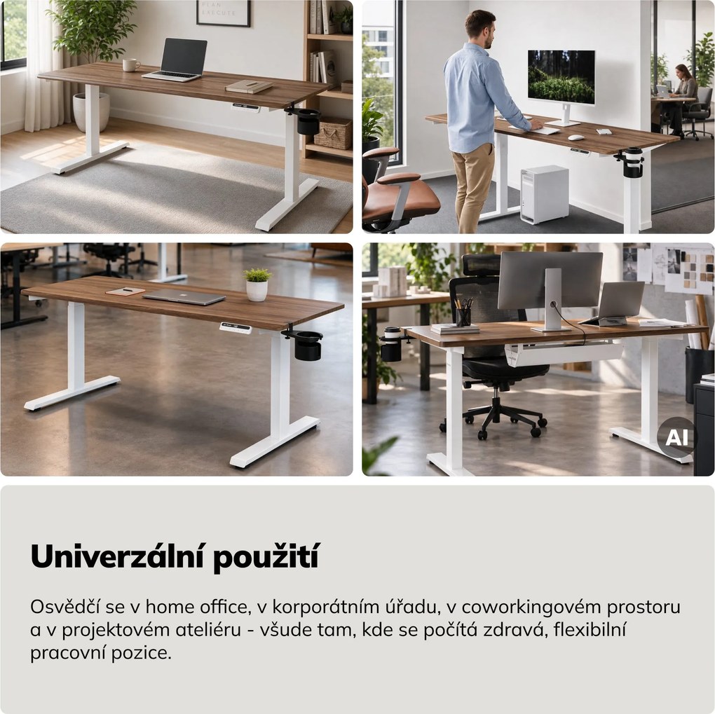 Elektrický stůl s nastavitelnou výškou ergonomický bílý/ořech,1600x800 mm: ARIA