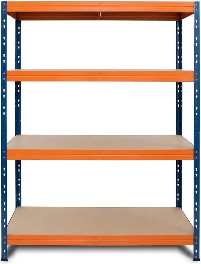 Kovový regál RIVET PRO 180x120x45 DTD dřevotříska 4 úrovně modro-oranžová