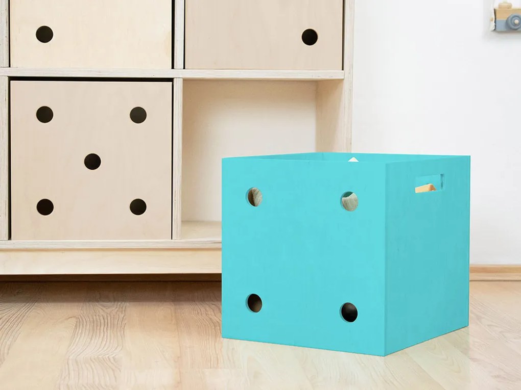 Benlemi Dřevěný úložný box DICE s čísly ve stylu hrací kostky Zvolte barvu: Tyrkysová, Zvolte variantu: Trojka