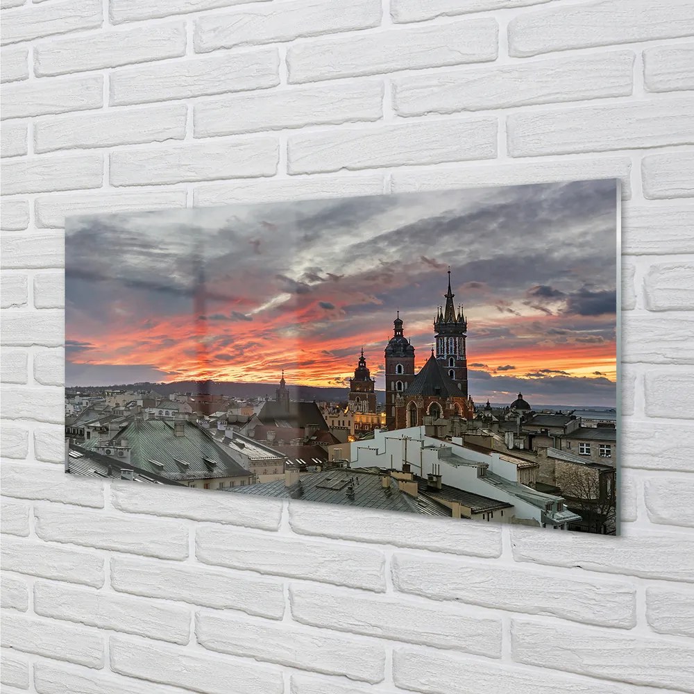 akrylový obraz Krakow Sunset panorama 125x50 cm