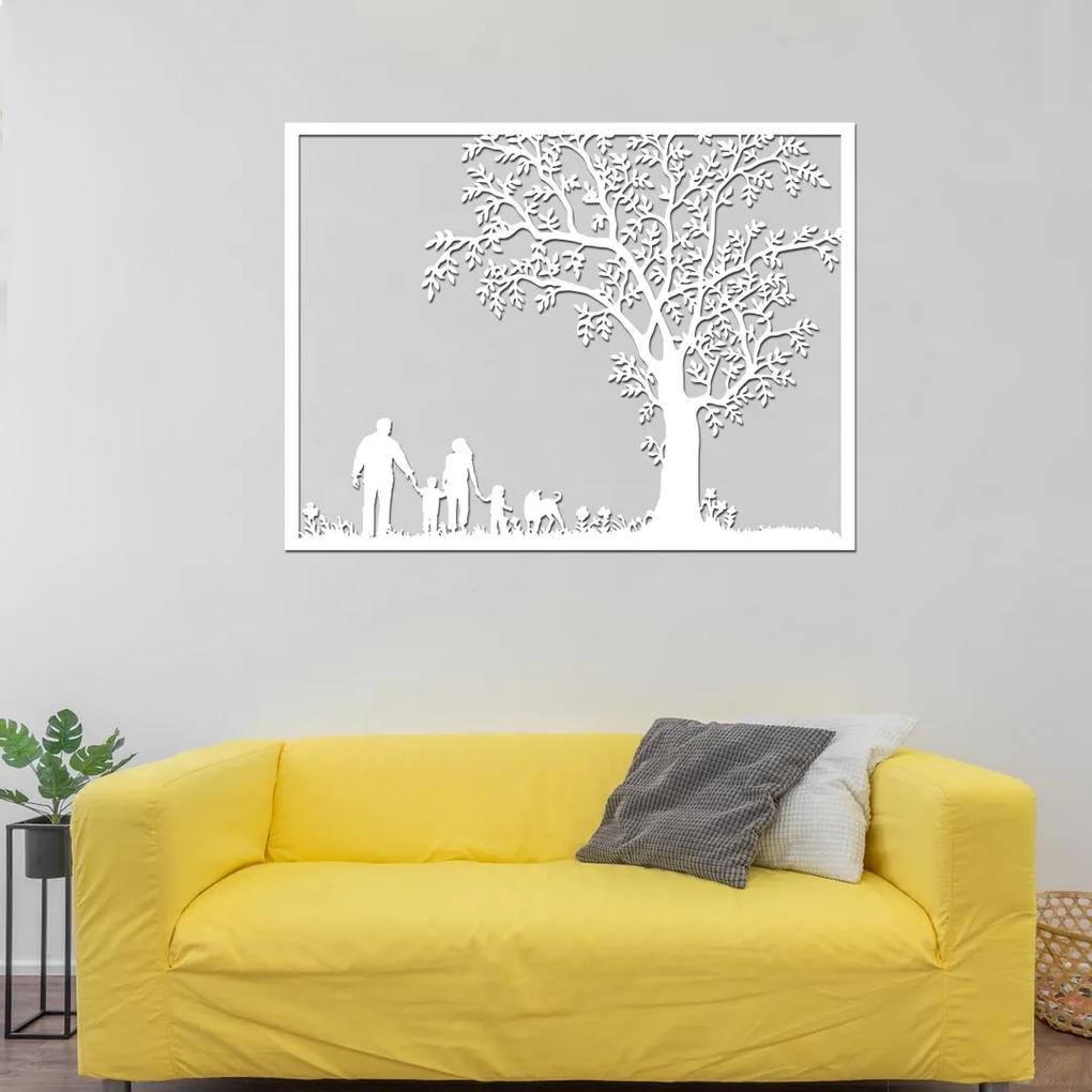 dřevo života Dřevěný strom na zeď RODINA Rozměry (cm): 40x32, Barevný vzor: Bílá