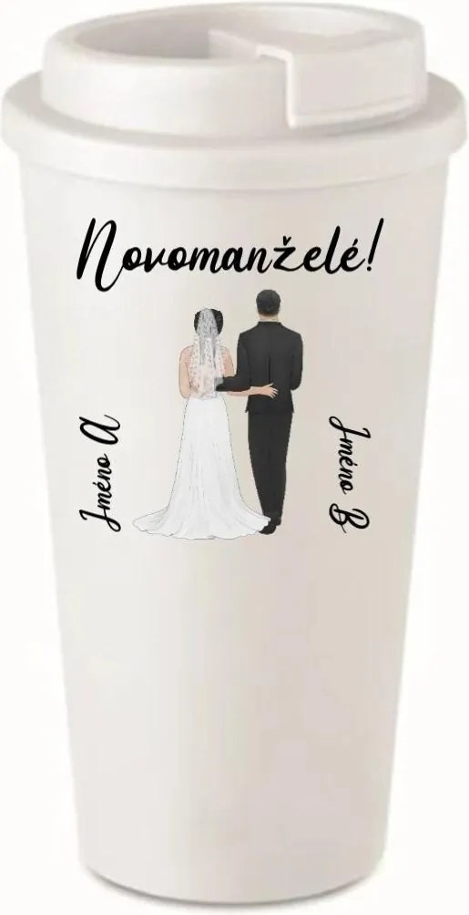 Personalizovaný cestovní termohrnek se svatebním párem