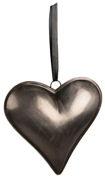 Šedé antik závěsné kovové srdce M – 16x3x16 cm