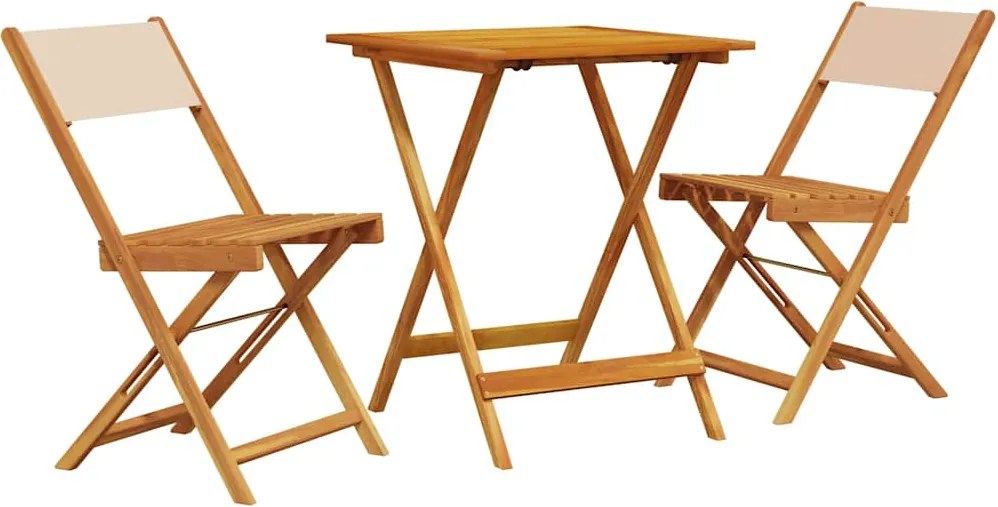 3dílný bistro set béžový textil a masivní dřevo 3281763
