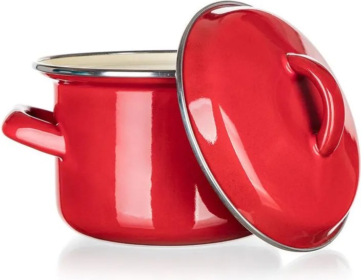 Smaltovaný hrnec s poklicí Red MILTON 0,78 l