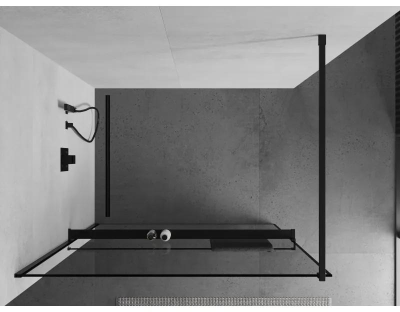 Mexen Kioto+ sprchová zástěna s poličkou a kolejnicí 110 x 200 cm, Průhledné/Černý vzor 8 mm, Černá - 800-110-121-70-70