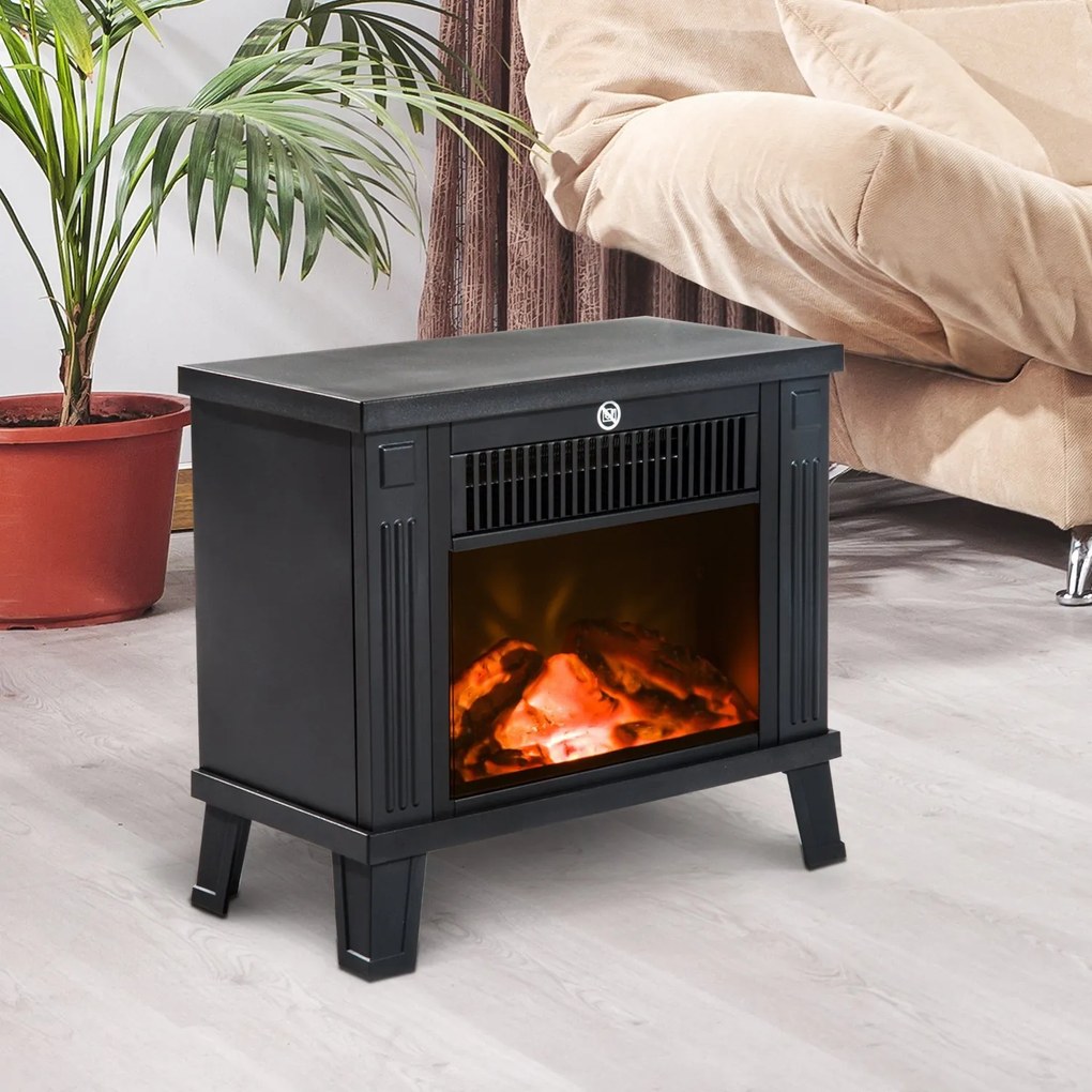 HOMCOM elektrický krb elektrická kamna stojící krb s efektem plamene 6001200W kov černý 34x17x31 cm pro příjemné večery |