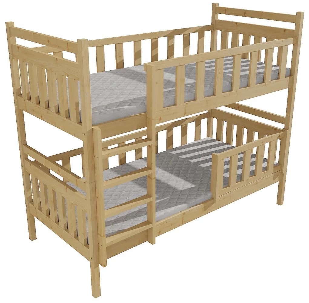 Vomaks Patrová postel PP 009 se zábranou Rozměr: 80 x 200 cm, Barva: bezbarvý lak, Prostor mezi lůžky: 80 cm