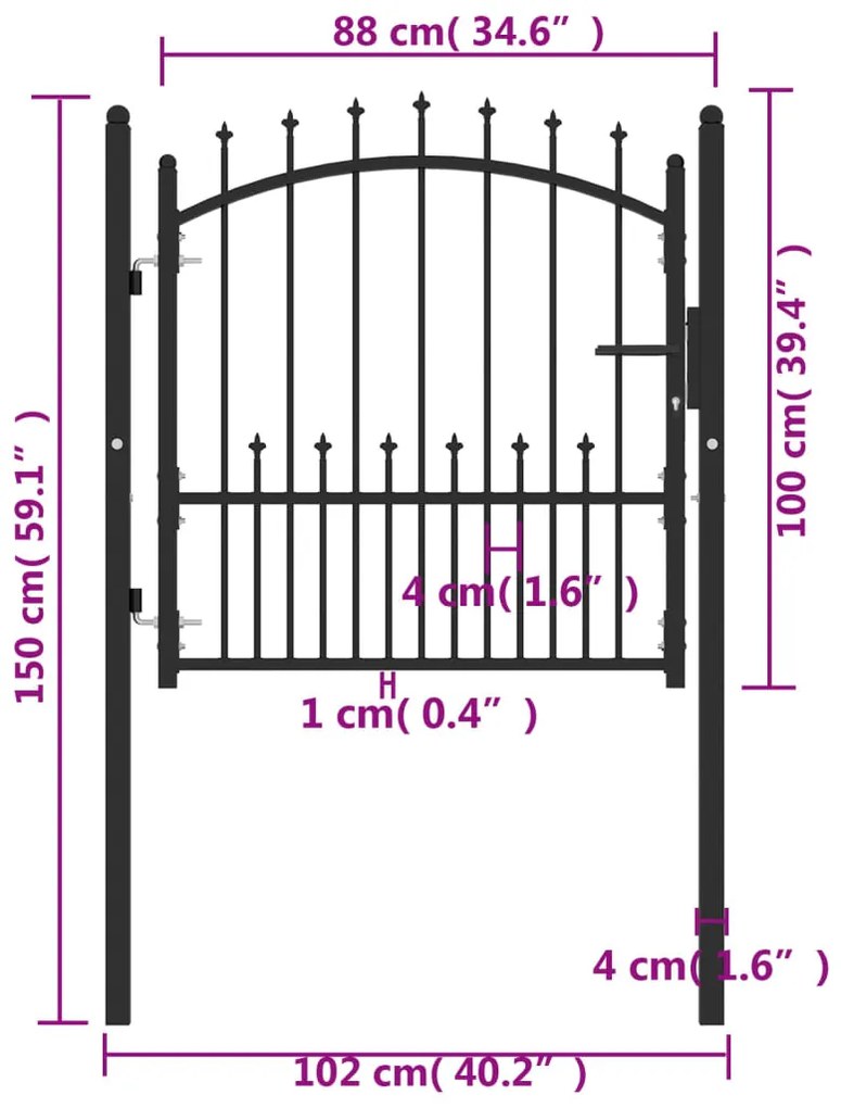 vidaXL Marketos Plotová branka Emmen s hroty ocelová 104 x 97 cm černá